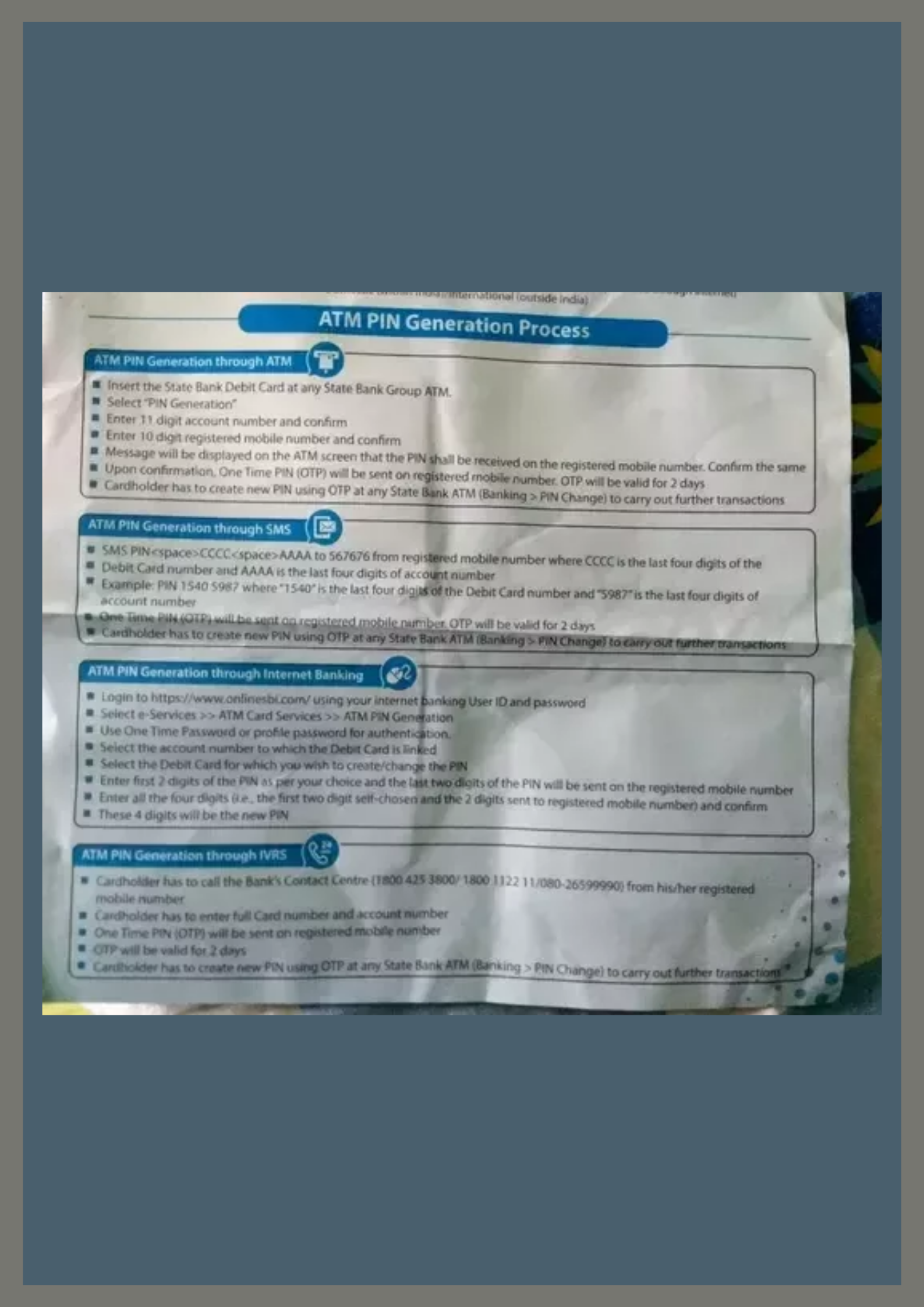 SBI ATM PIN Generation Through SMS Customer Care SBI ATM PIN Generation Through SMS Customer Care